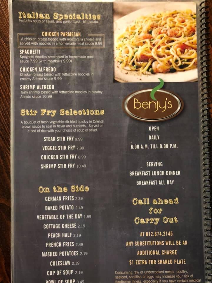 Menu at Benjy's Restaurant, Washington