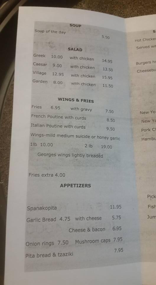 Menu at Georges Restaurant, Elliot Lake