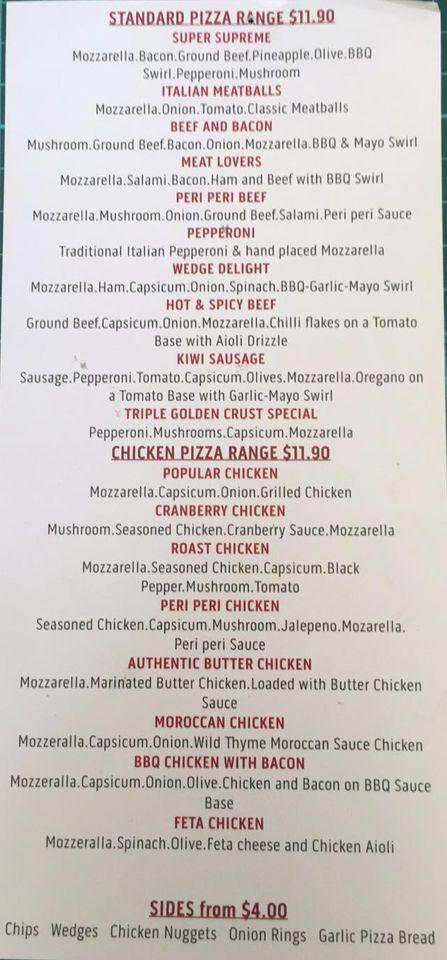 Menu at Golden Crust Pizza pizzeria, Turangi