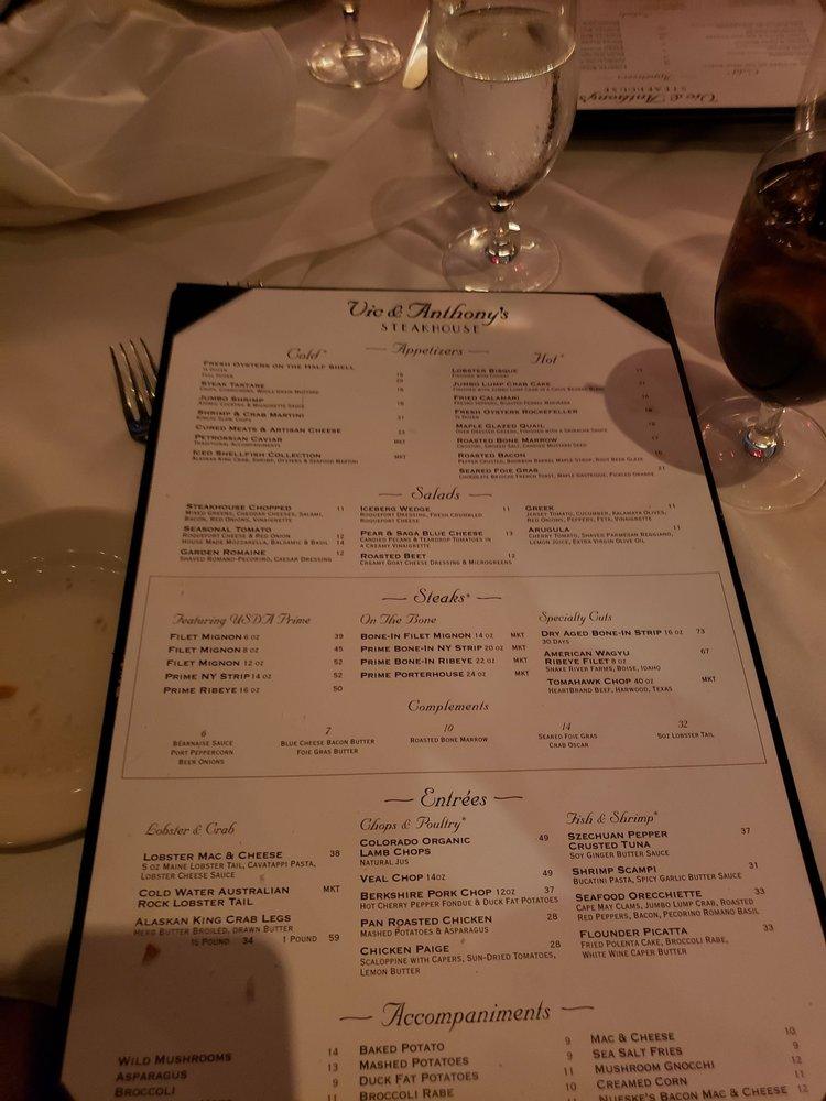 Menu at Vic & Anthony's Steakhouse, Atlantic City, 600 Huron Ave