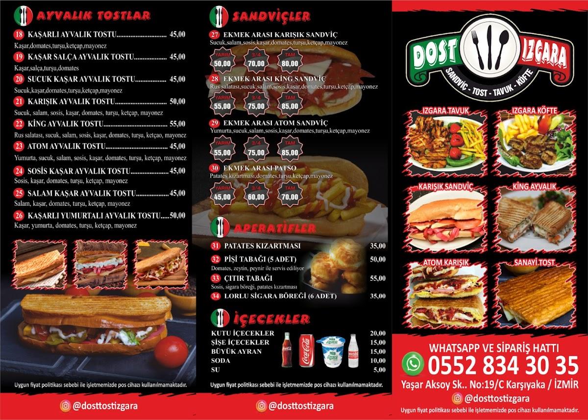 Menu at Dost tost ızgara, Izmir