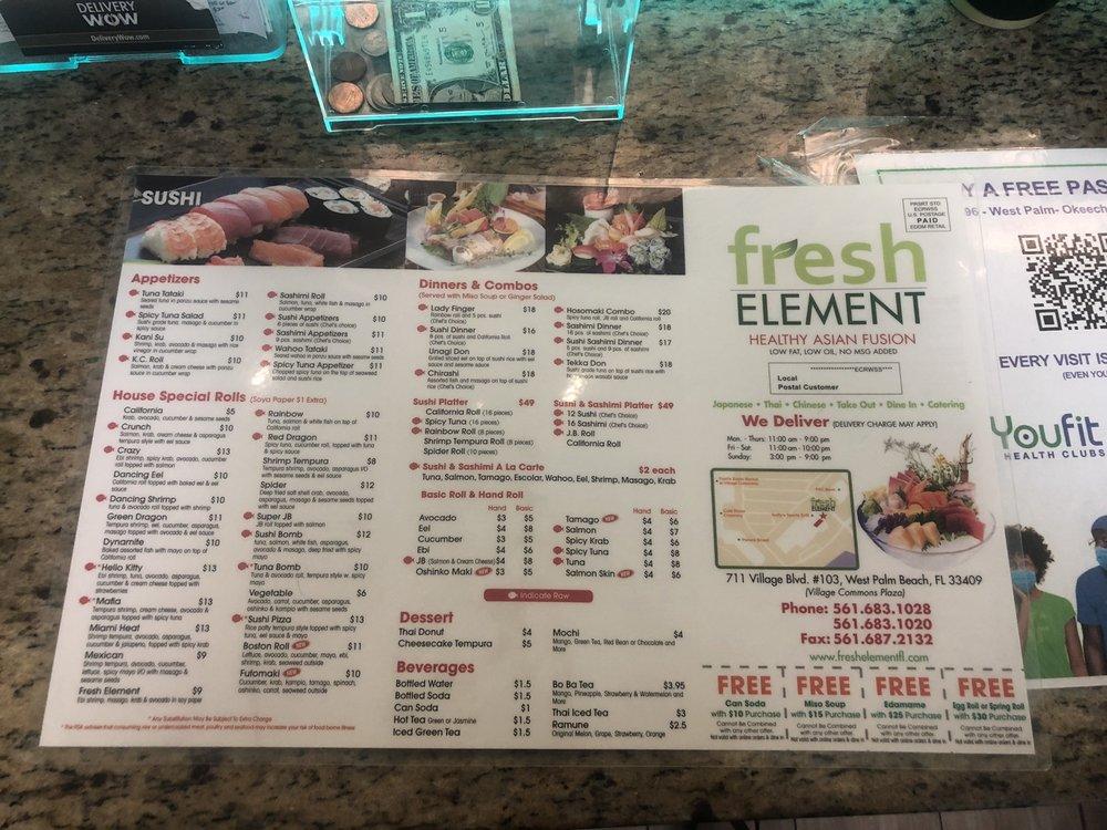 Menu at Fresh Element restaurant, West Palm Beach