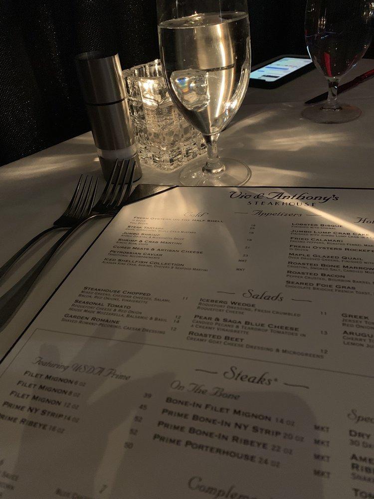 Menu at Vic & Anthony's Steakhouse, Atlantic City, 600 Huron Ave