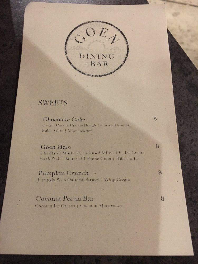 Menu at GOEN Dining + Bar, Kailua
