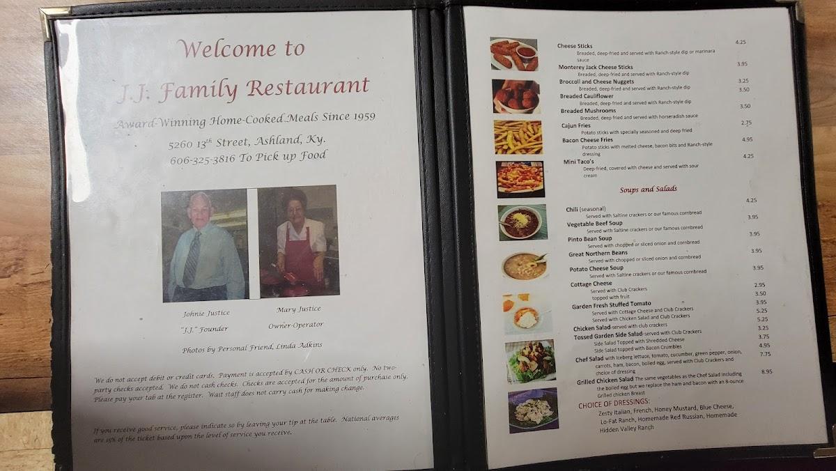 Menu at J J Restaurant, Ashland