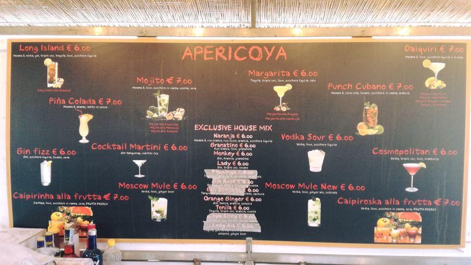 Carta del restaurante Coja Beach, Casalborsetti