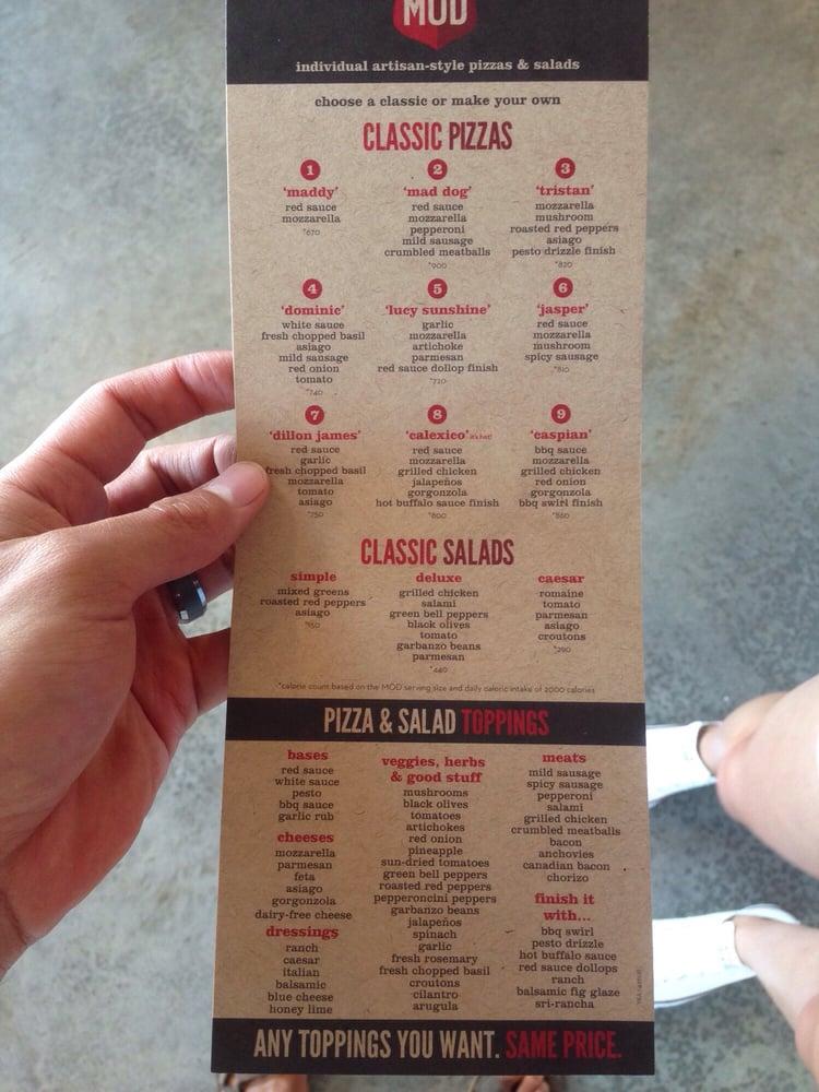 Menu at MOD Pizza pizzeria, Salem, Commercial St SE