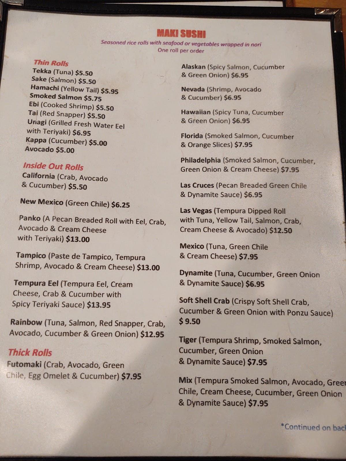 Menu at Mix Pacific Rim Cuisine restaurant, Las Cruces, E University ...