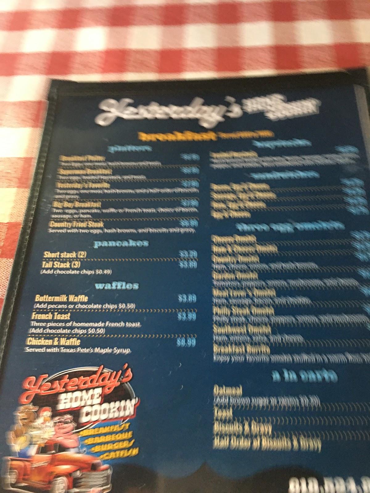 Menu at Yesterday’s Home Cookin' BBQ, Metropolis