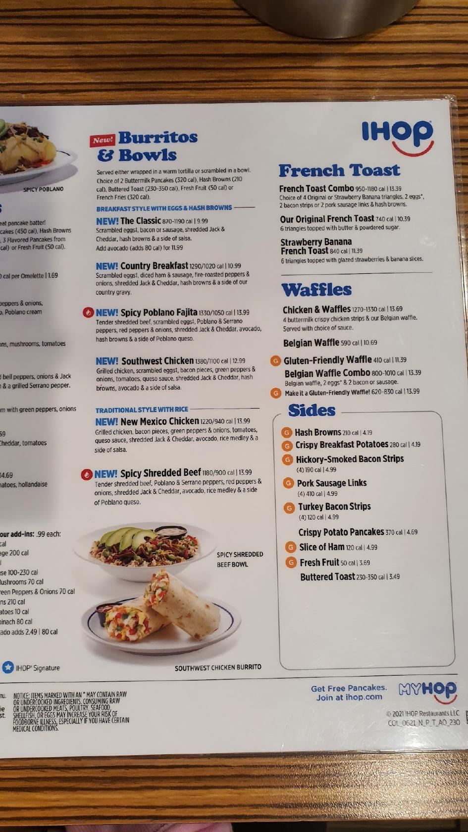 Menu at IHOP restaurant, South Gate, Tweedy Blvd