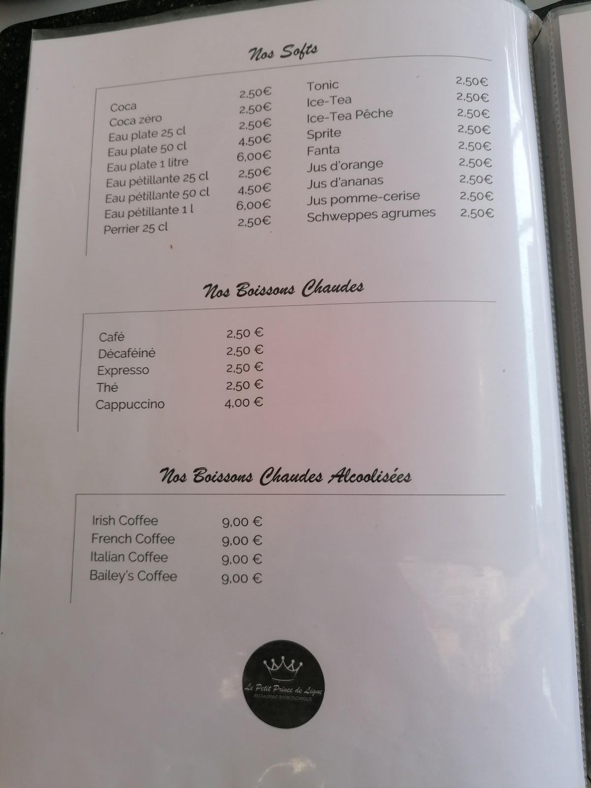 Menu at Petit prince de ligne, Ath