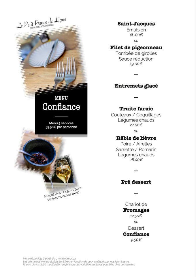 Menu at Petit prince de ligne, Ath