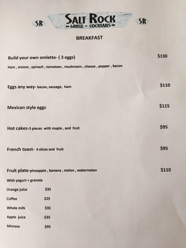 Menu at Salt Rock steakhouse, Playa del Carmen