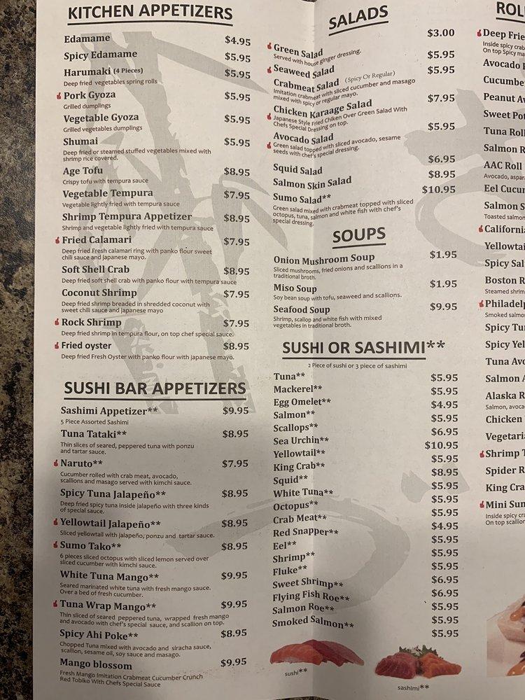 Carta del restaurante Sumo Hibachi and Sushi, Yakima
