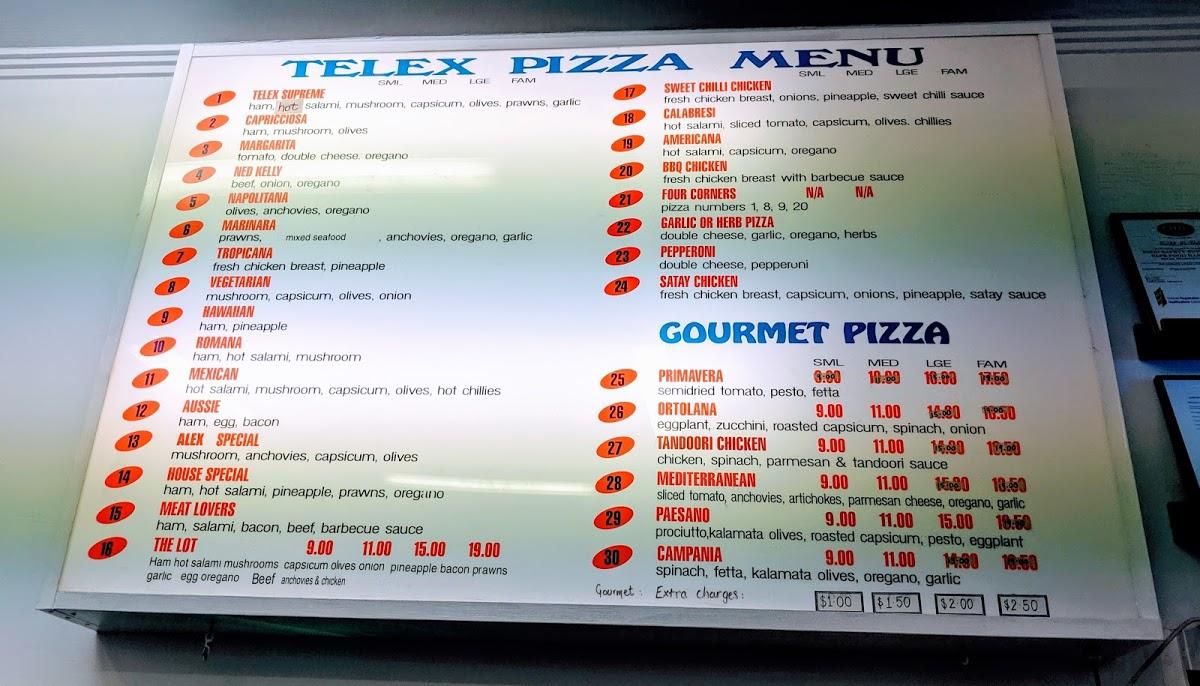 Menu at Telex Pizza pizzeria, Bentleigh East