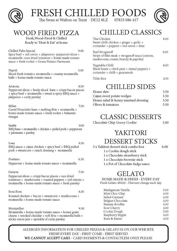 Menu at The Swan at Walton pub & bar, Walton-on-Trent, 34 Main St