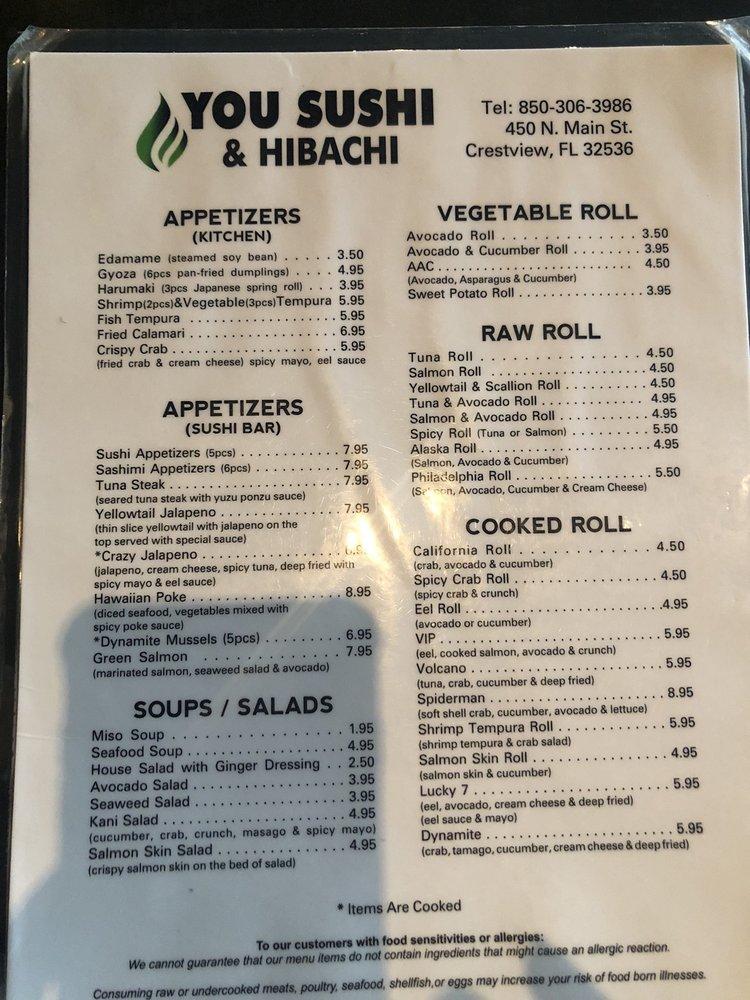 Menu at You Sushi & Hibachi restaurant, Crestview