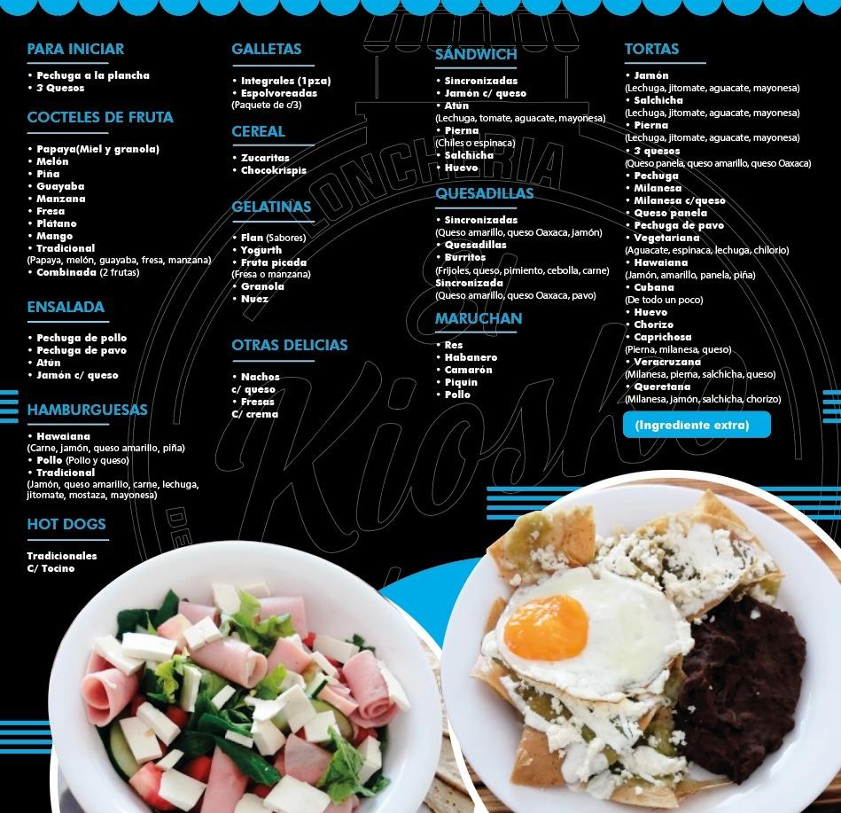 Menu at El Kiosko de las Delicias restaurant, Santiago de Querétaro