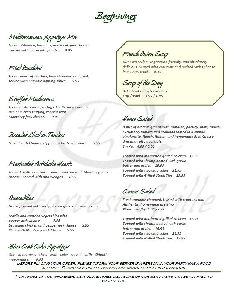 Menu at Harvest Grille pub & bar, Holden