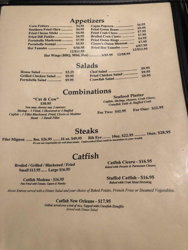 Menu at Cicero's Restaurant, Leland