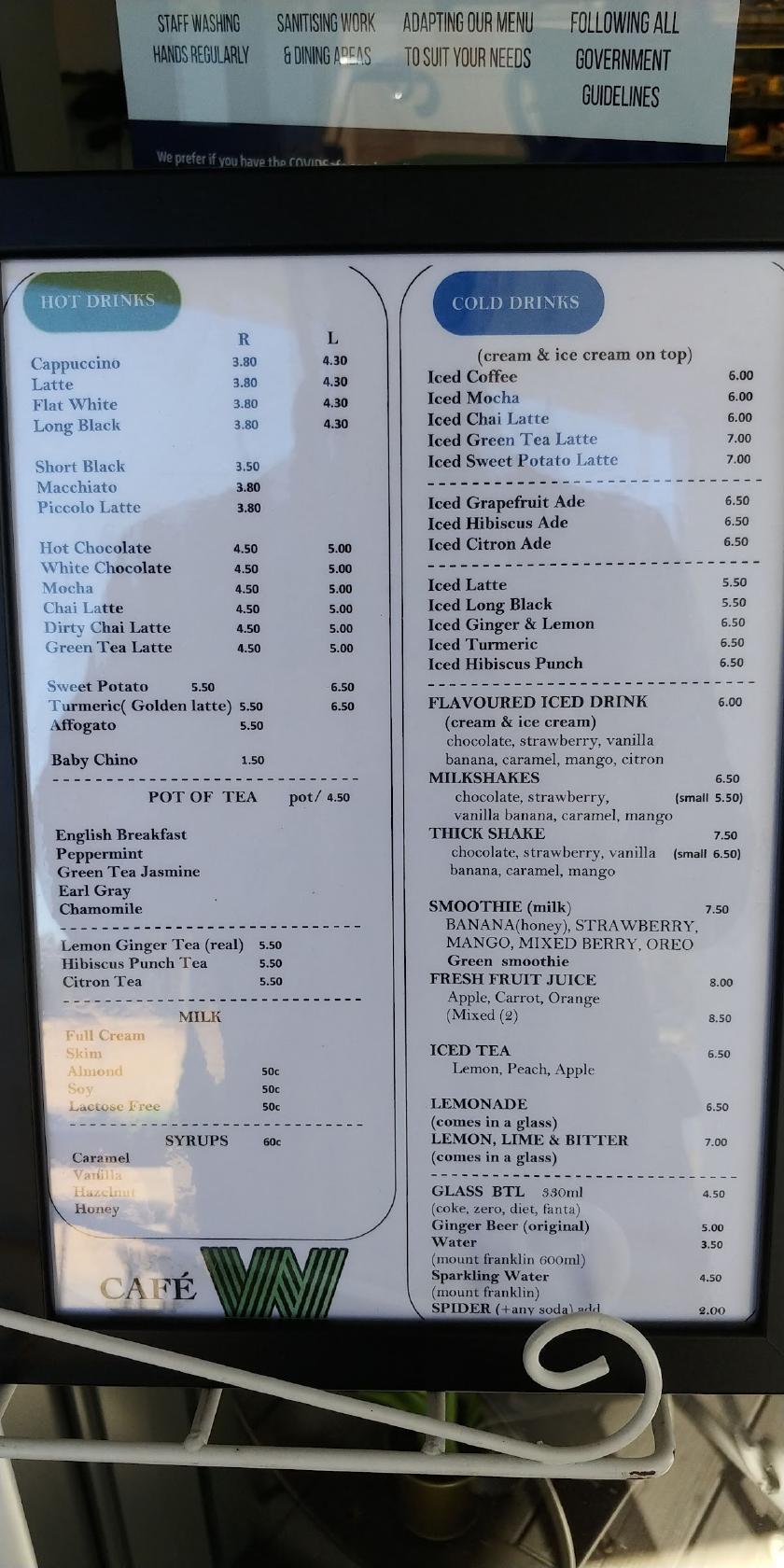 Menu at Café W Ermington cafe, Ermington