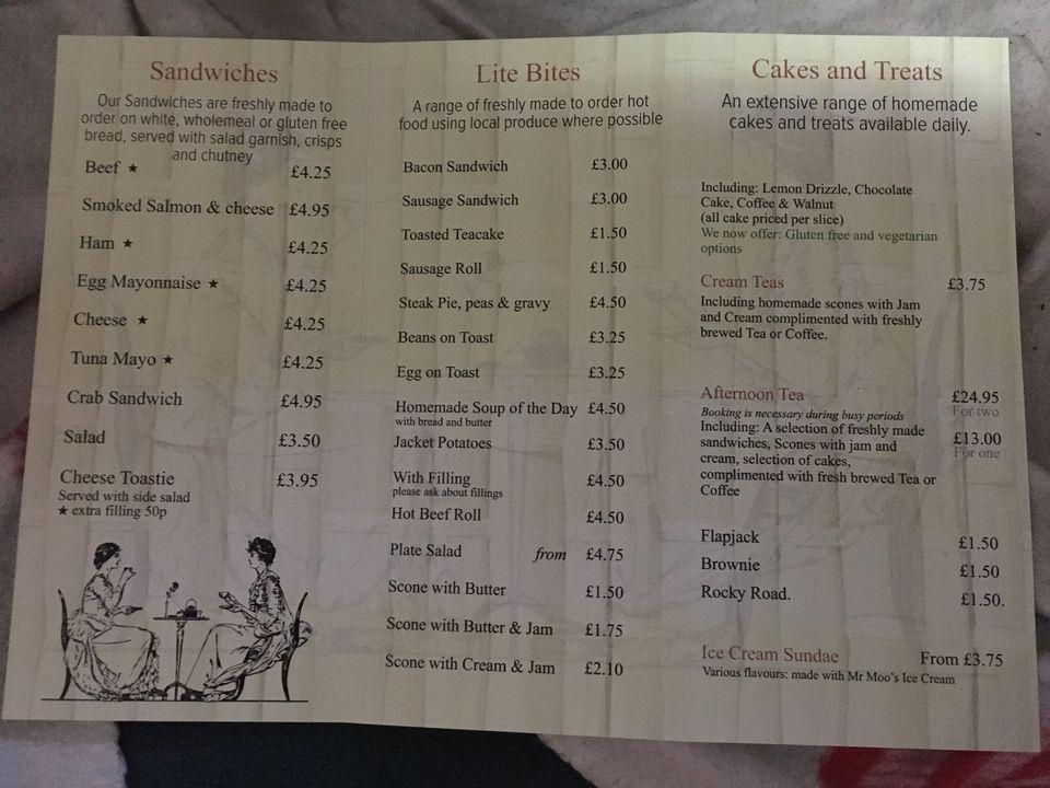 Menu at The Old POst Office cafe, Mappleton