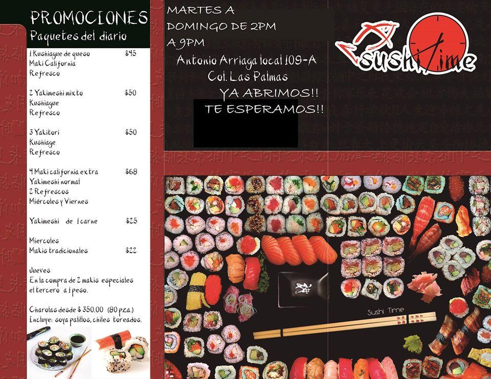 Menu at Sushi Time restaurant, Pátzcuaro
