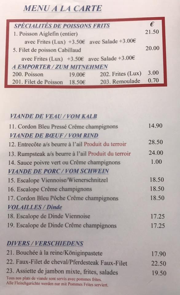 Speisekarte von Restaurant Friture Armand, Luxemburg