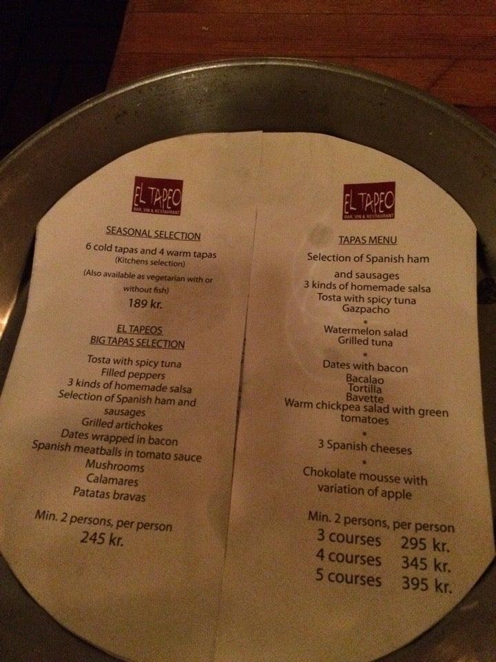 Menu at El Tapeo pub & bar, Copenhagen