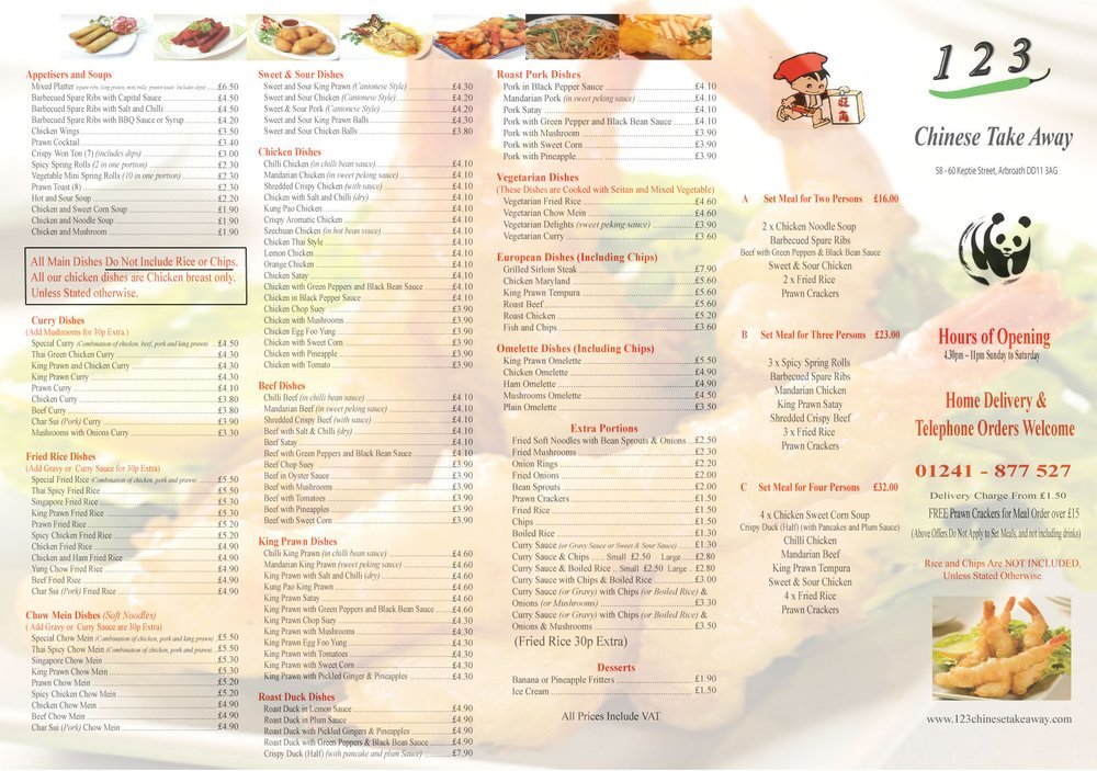 Menu at 123 Chinese Takeaway fast food, Arbroath