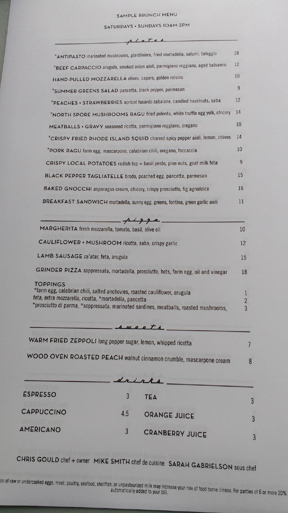 Menu at Tipo Restaurant, Portland