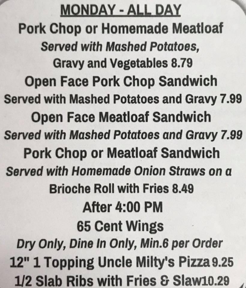 Uncle Milty's Pizza Palace in Somonauk - Restaurant menu and reviews